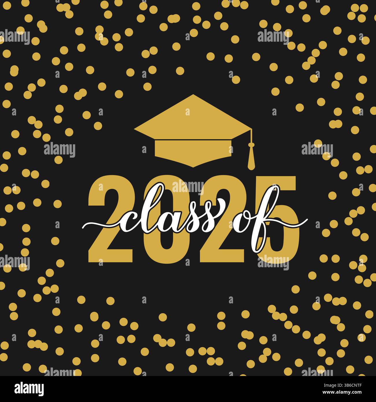 Class of 2025 lettering with graduation hat on black background with ...
