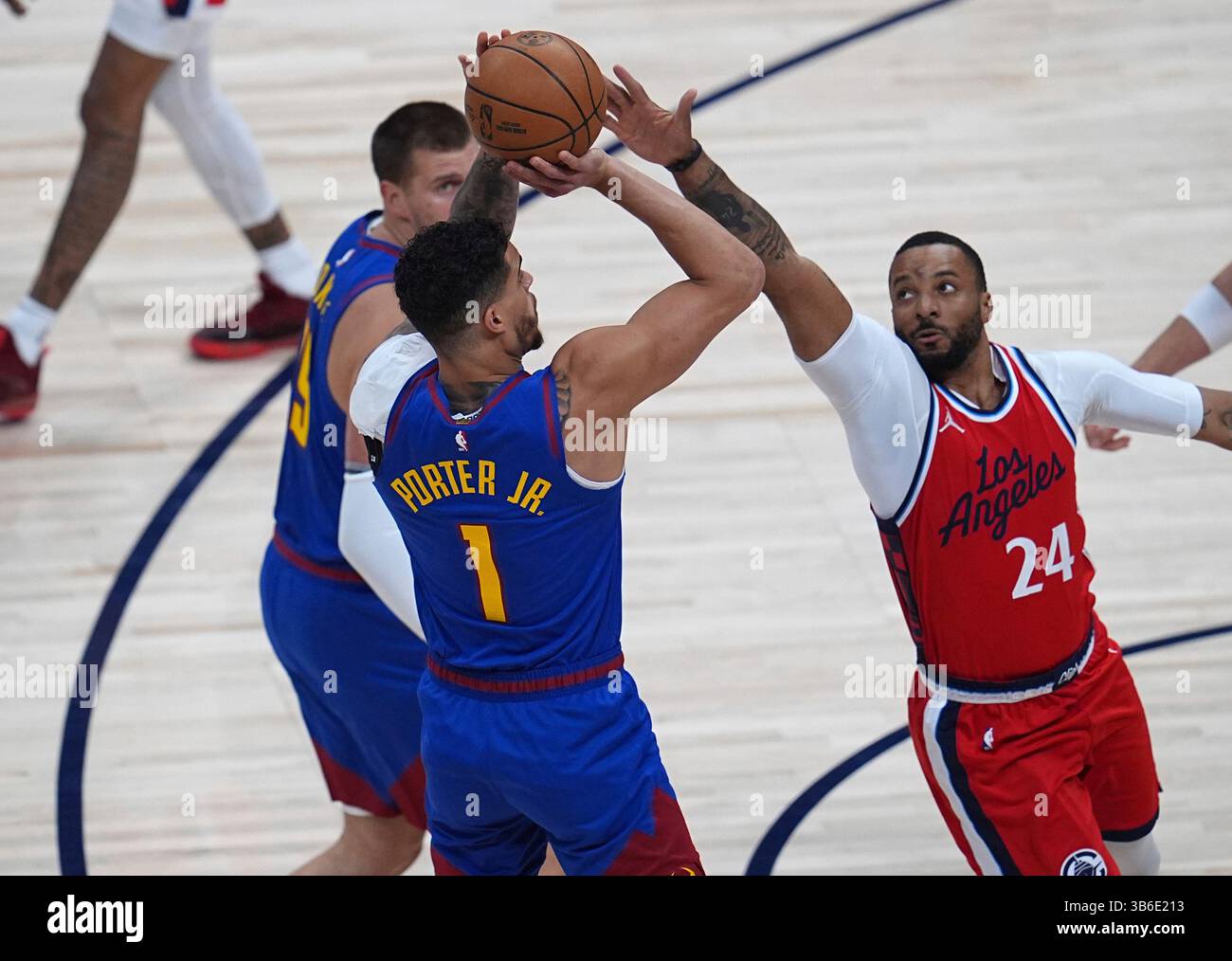 Denver Nuggets forward Michael Porter Jr. (1) looks to shoot as Los ...