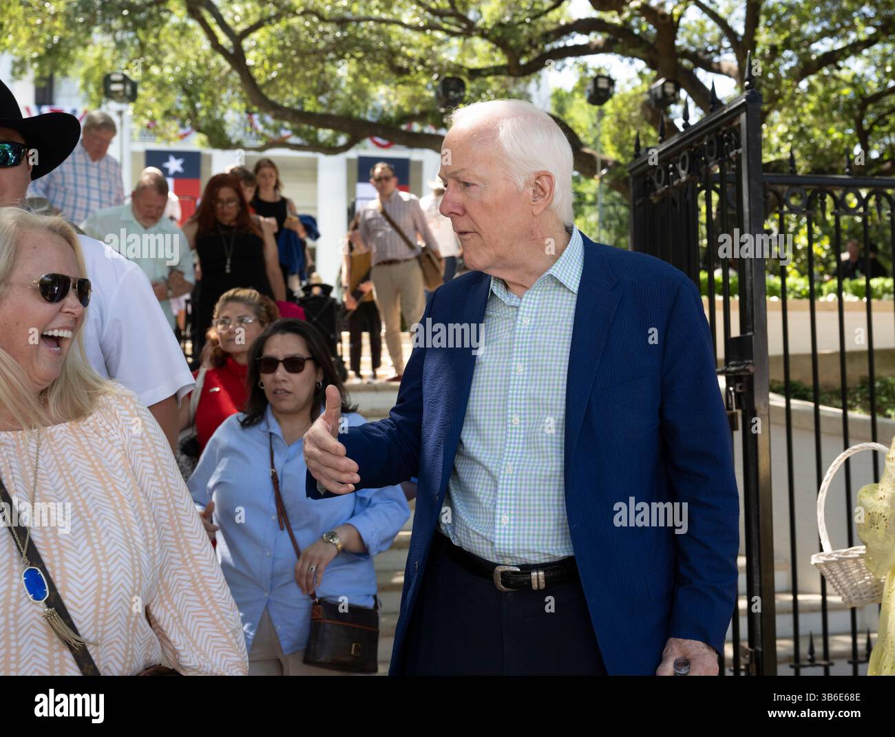 Austin Texas USA, May 3 2025: Republican U.S. Sen. John Cornyn of Texas talks to guests at the ...