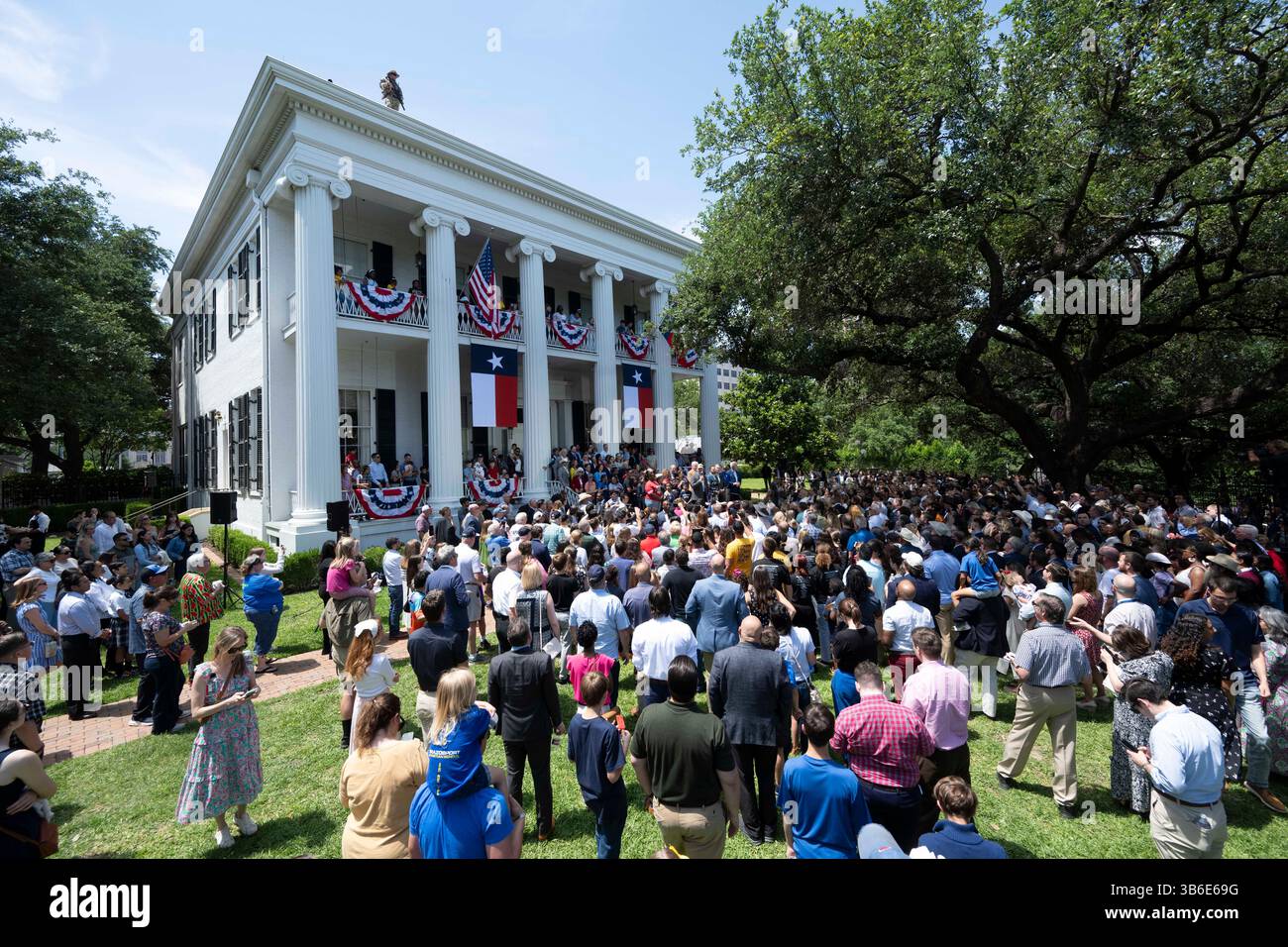 Austin Texas USA, May 3 2025: Crowd gathers on the front lawn of the ...