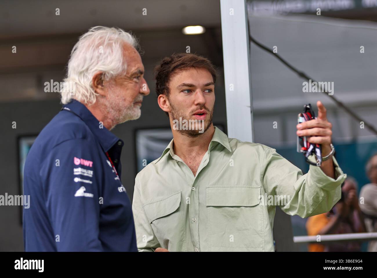 May 3, 2025, Miami, Florida, USA: Flavio Briatore (ITA) and Pierre Gasly (FRA) - Alpine F1 Team ...