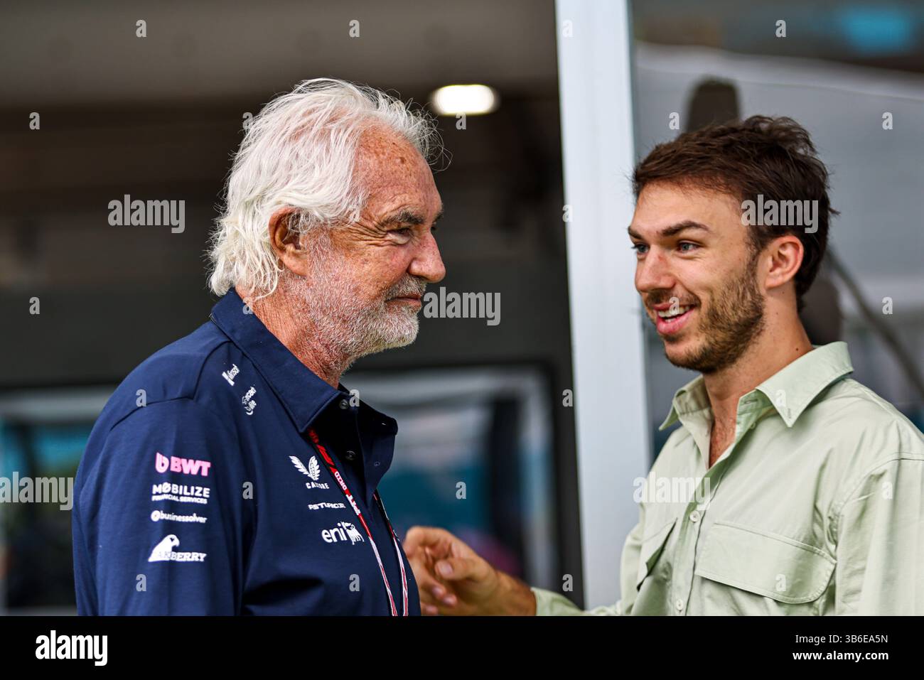 May 3, 2025, Miami, Florida, USA: Flavio Briatore (ITA) and Pierre Gasly (FRA) - Alpine F1 Team ...