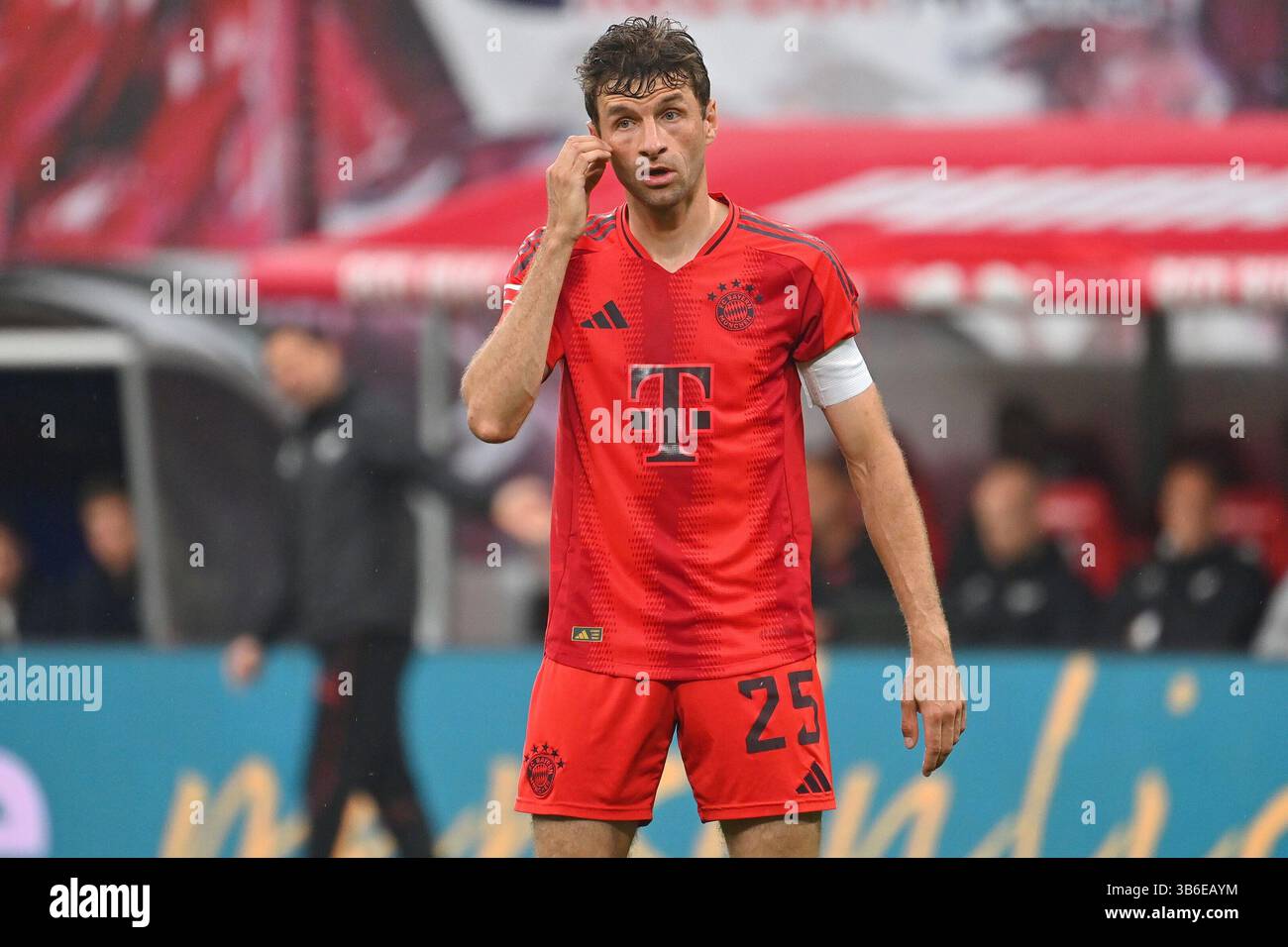 Leipzig, Deutschland. 03rd May, 2025. Thomas MUELLER (M?LLER, FC Bayern Munich), disappointment ...