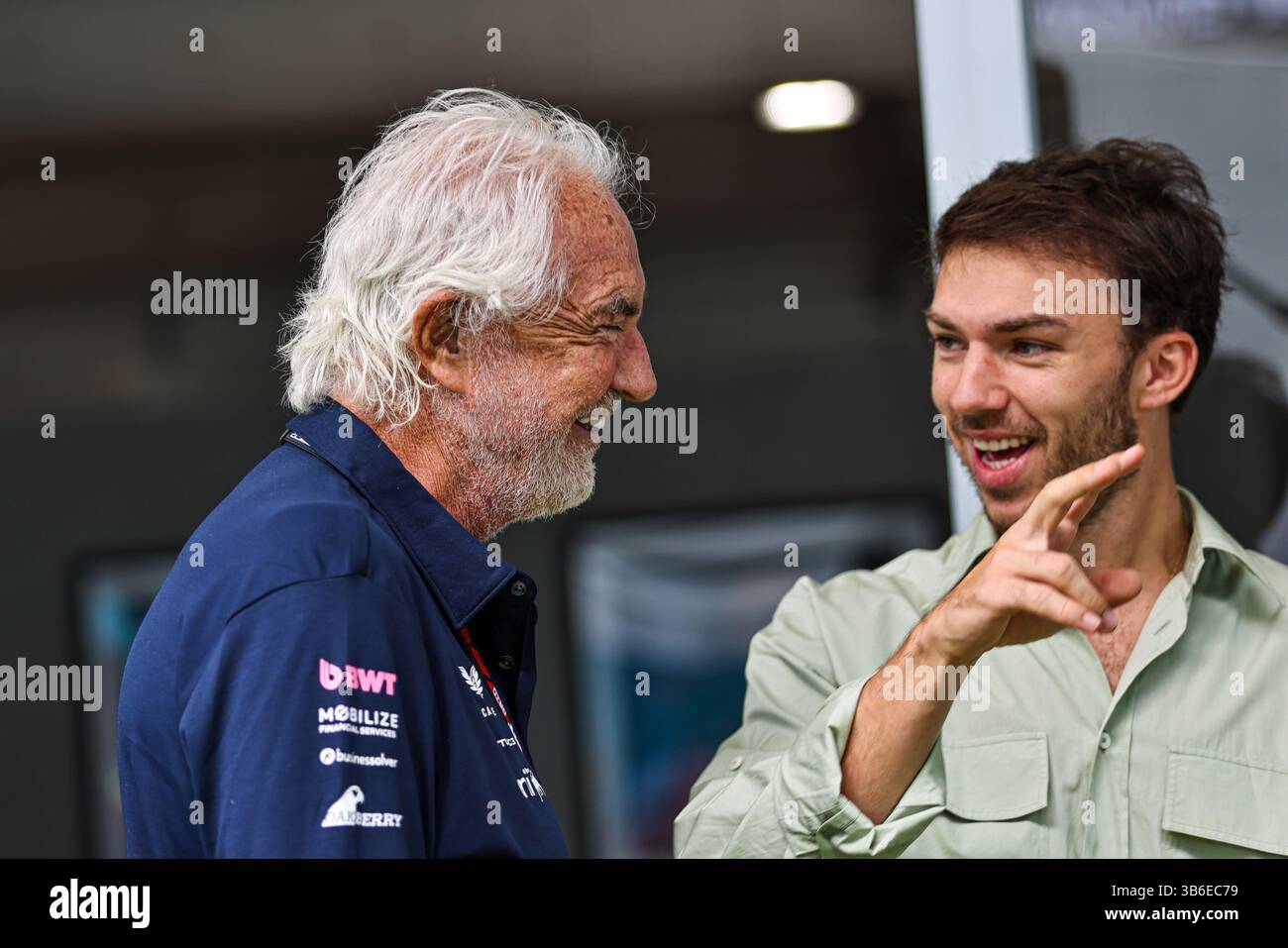 May 3, 2025, Miami, Florida, USA: Flavio Briatore (ITA) and Pierre Gasly (FRA) - Alpine F1 Team ...