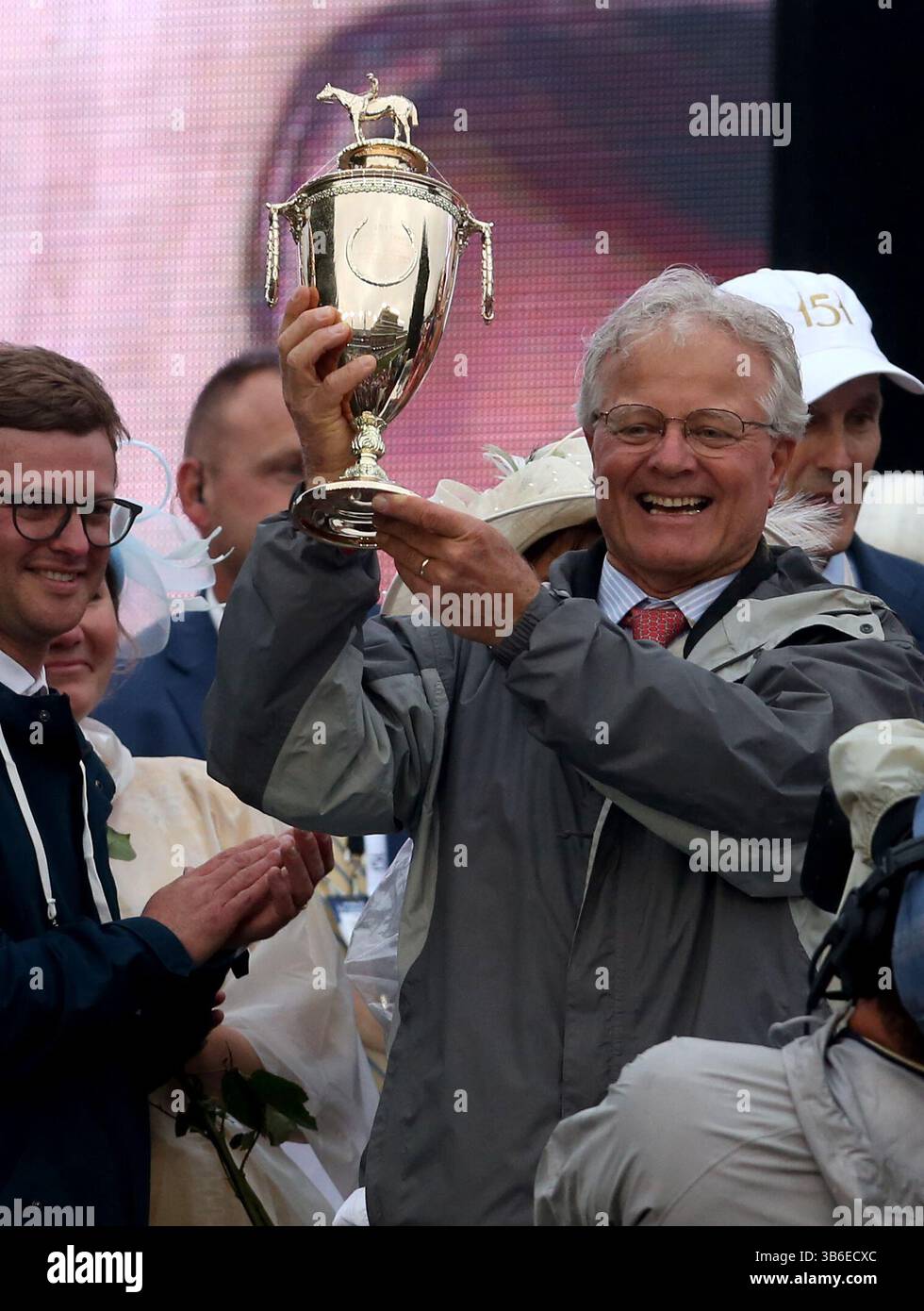 Louisville, United States. 03rd May, 2025. Trainer William Mott holds ...