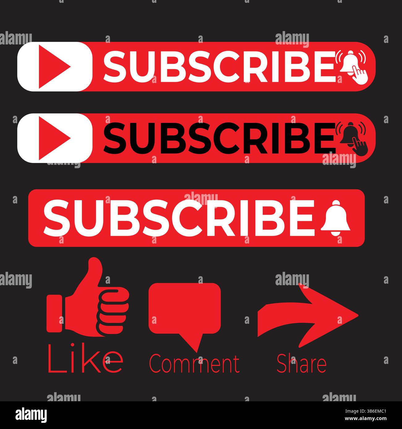YouTube Subscribe, Like, Share, and Comment Buttons Set | Engaging Call to Action Graphics Stock ...