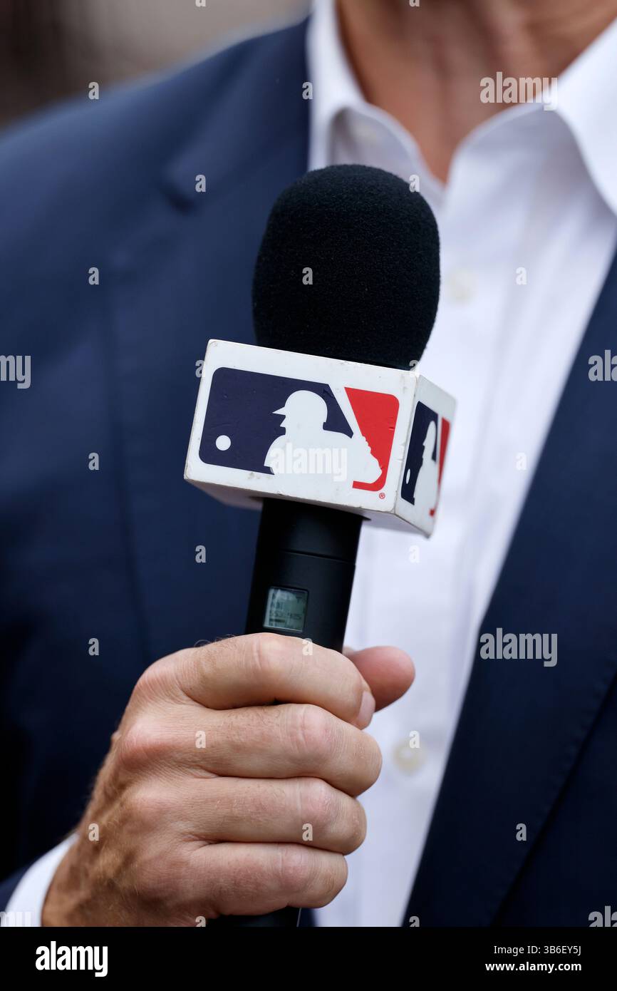 PITTSBURGH, PA - MAY 03: Detail view of the Major League Baseball logo ...