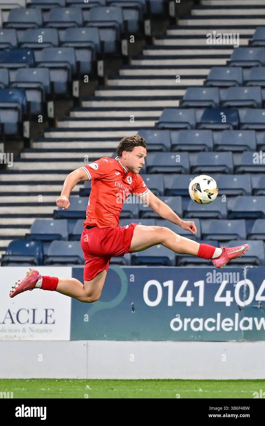 Glasgow, Scotland, UK. 2nd May, 2025. Jamie Gullan of Raith Rovers ...