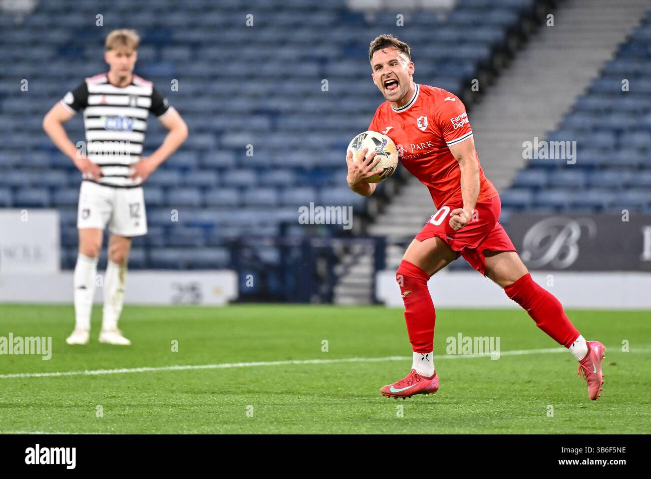 Glasgow, Scotland, UK. 2nd May, 2025. Lewis Vaughan of Raith Rovers ...