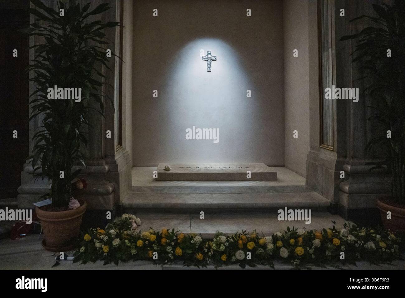 Rome, Italy. 27th Apr, 2025. Flowers seen around the grave of Pope ...