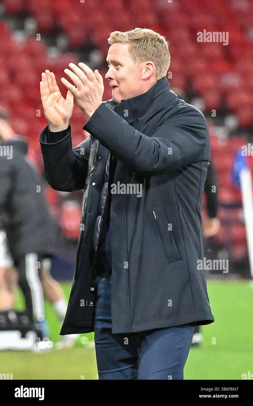 Glasgow, Scotland, UK. 2nd May, 2025. Raith Rovers manager Barry Robson ...