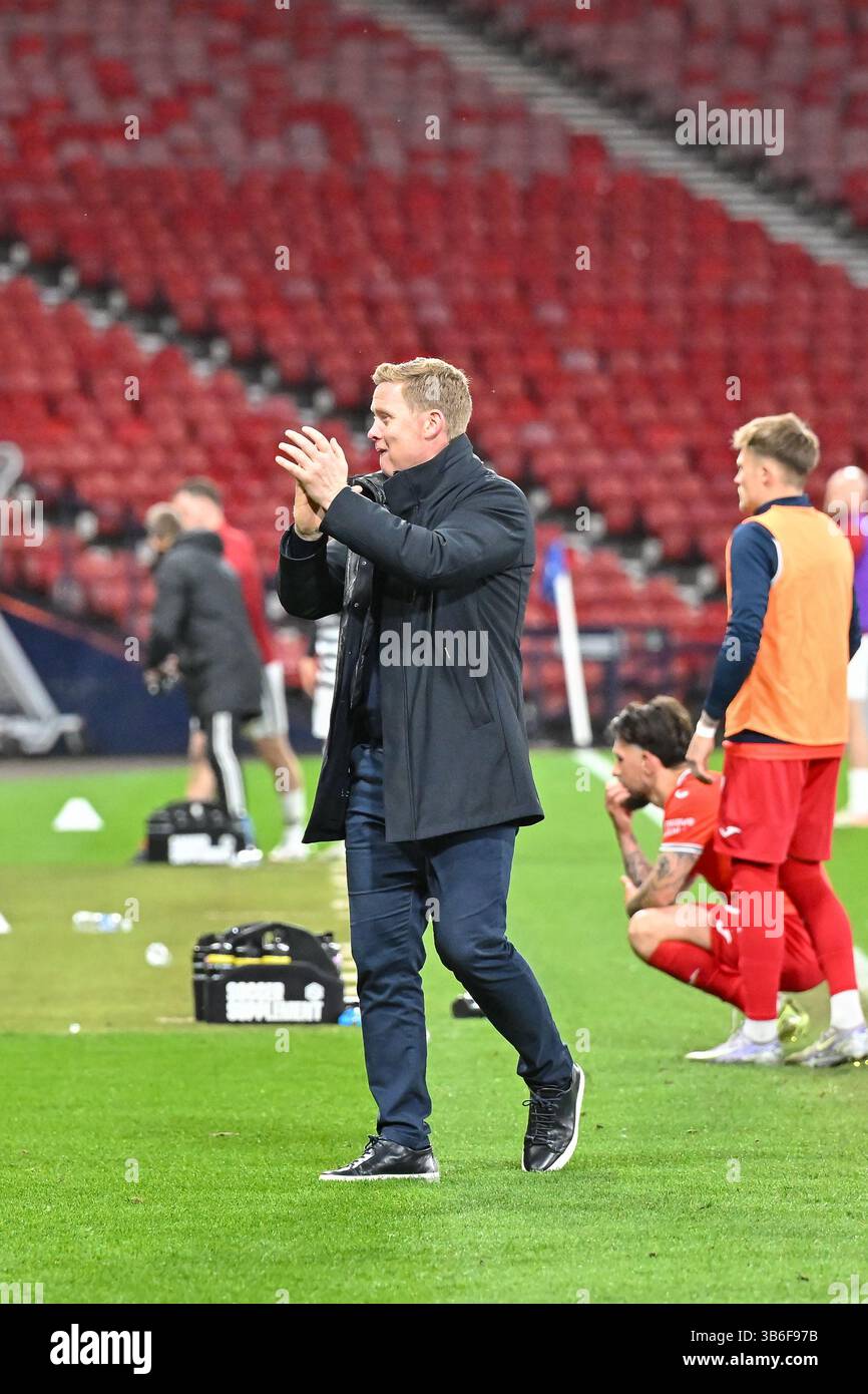 Glasgow, Scotland, UK. 2nd May, 2025. Raith Rovers manager Barry Robson ...