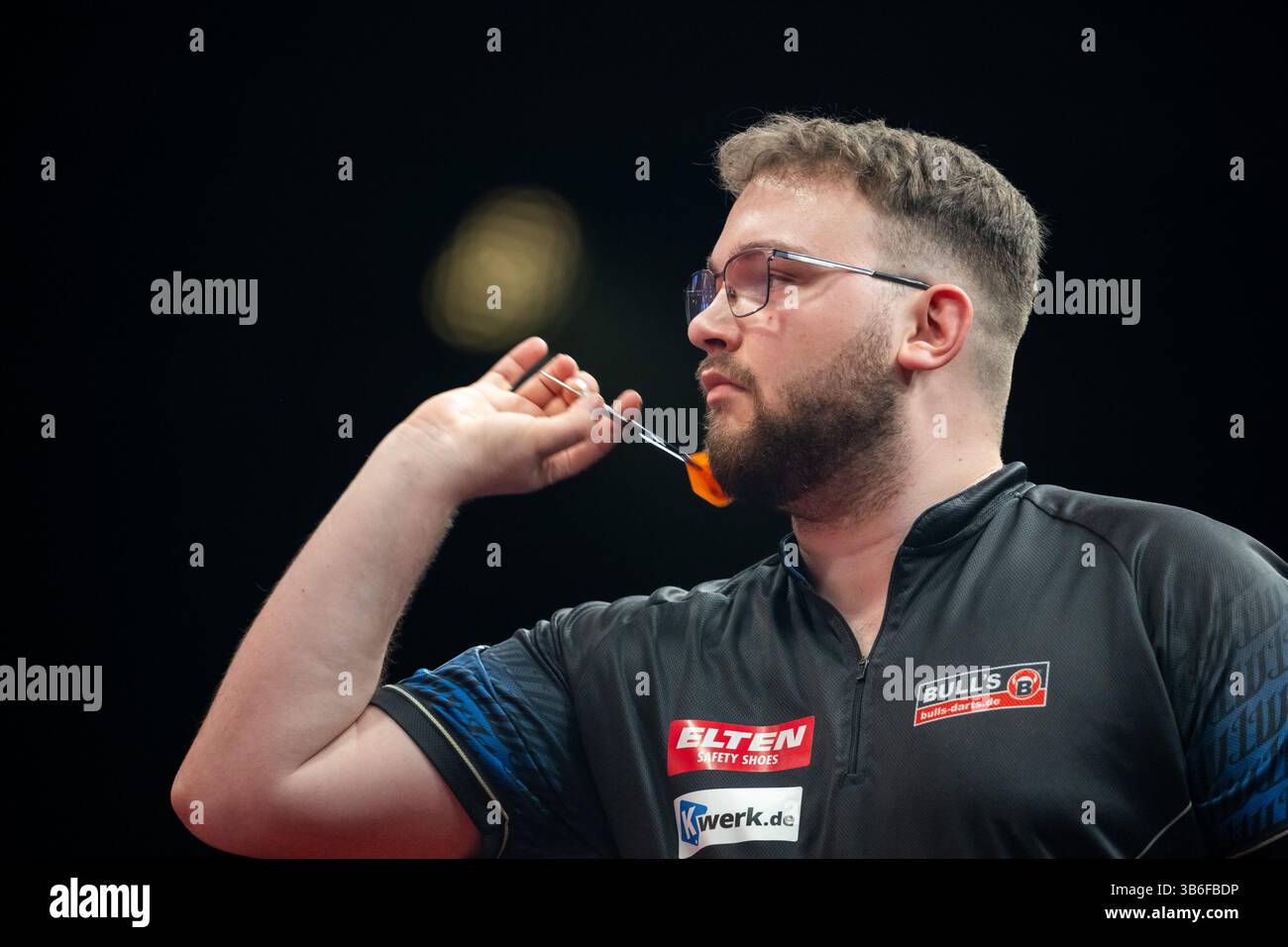 Sindelfingen, Deutschland. 03rd May, 2025. Leon Weber/GER, PDC European Darts Grand Prix 2025, 2 ...
