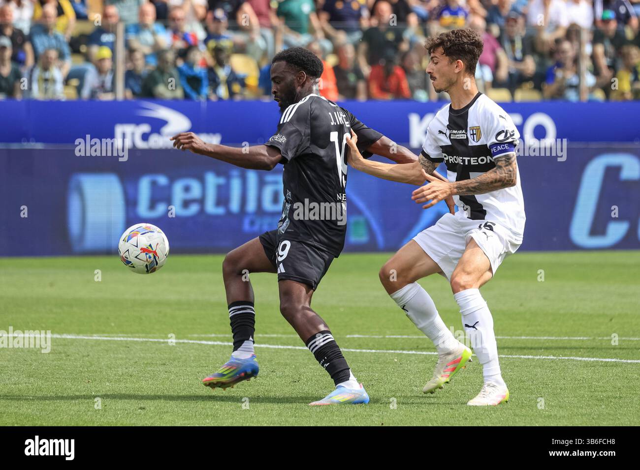 Parma, Italy. 04th May, 2025. Enrico Delprato (Parma Calcio) fights for ...