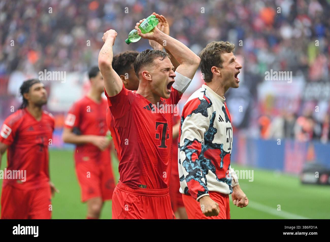 Leipzig, Deutschland. 03rd May, 2025. final jubilation Joshua KIMMICH (FC Bayern Munich), Thomas ...