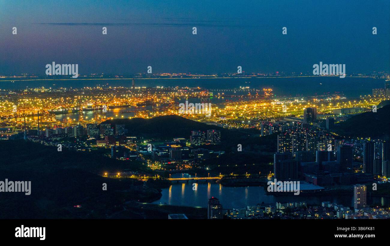 QINGDAO, CHINA - MAY 3, 2025 - Night view of the administrative center ...
