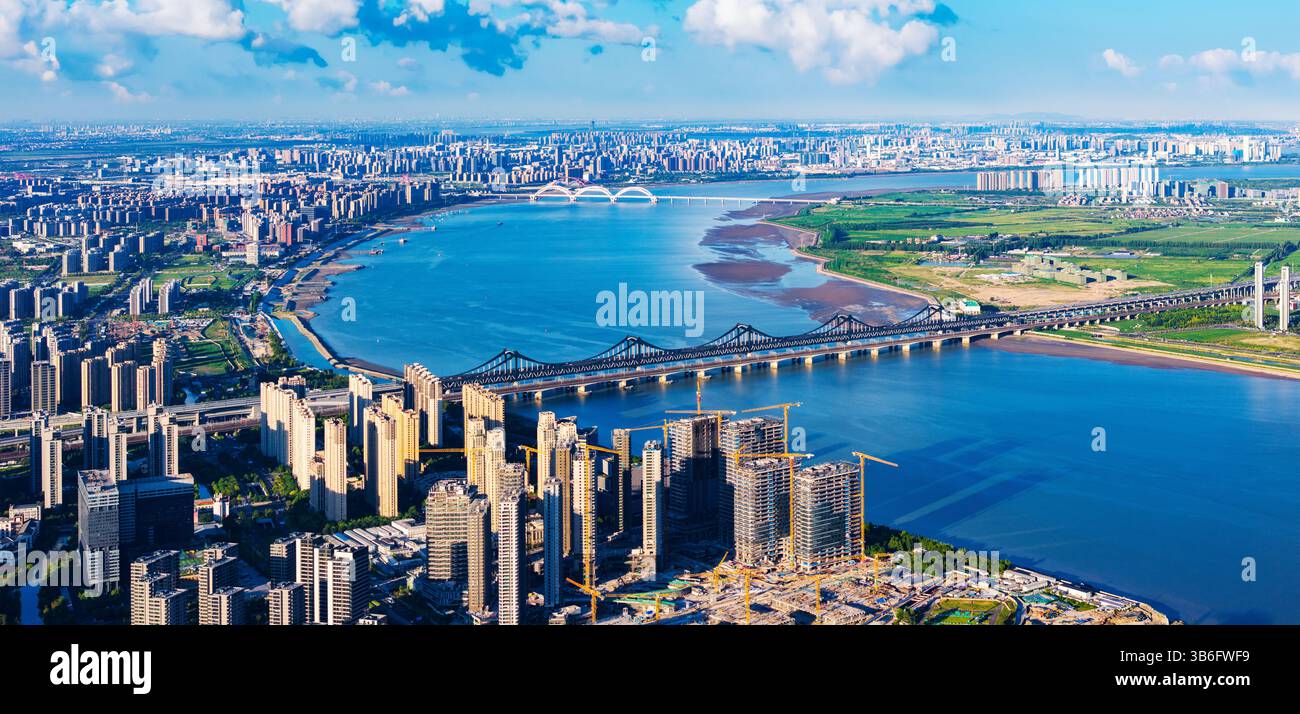 Aerial view of Pengbu Bridge in Hangzhou, Zhejiang Province, China ...