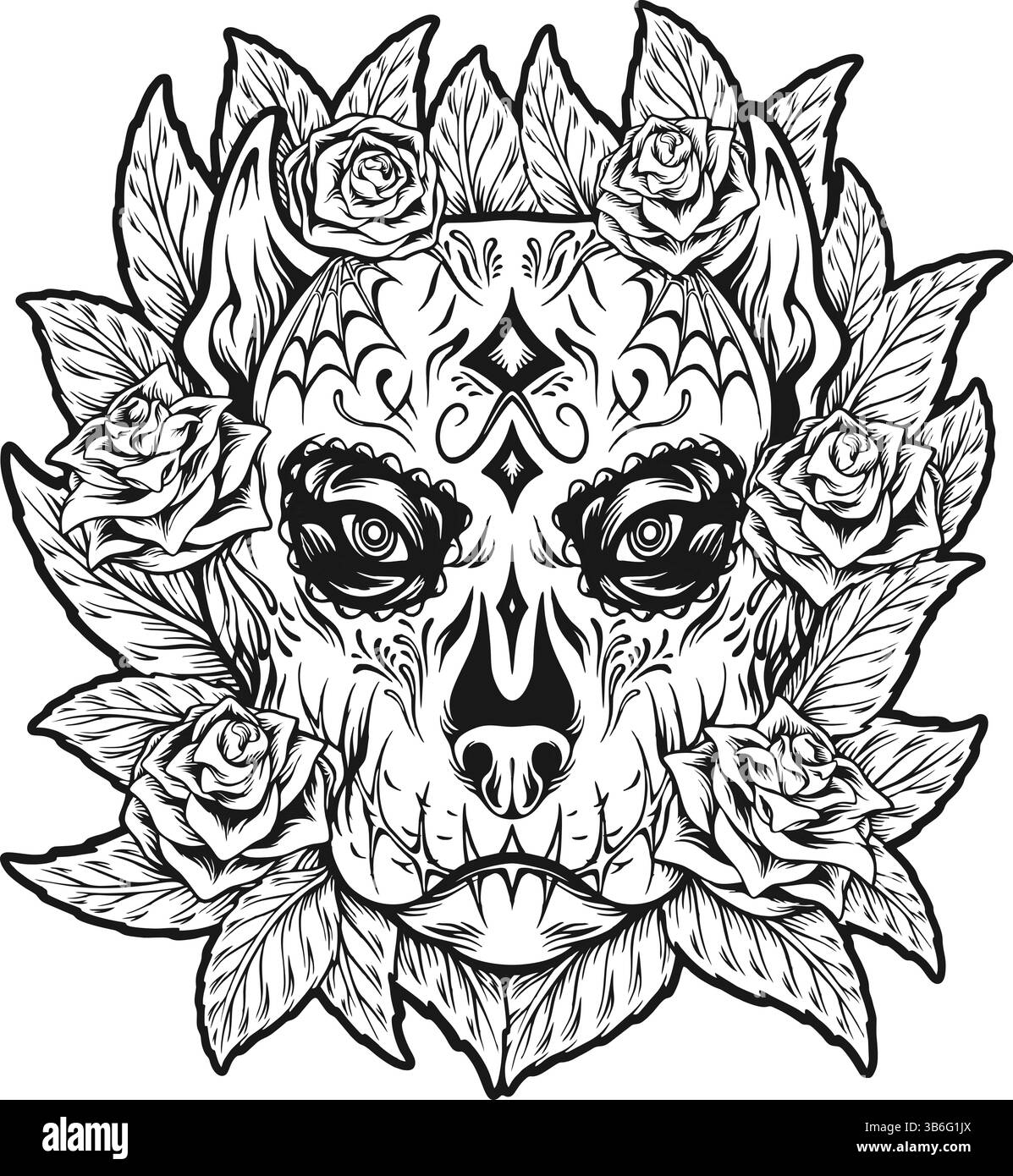 Dog Skull Día de los Animales Silhouette Design Stock Vector Image ...