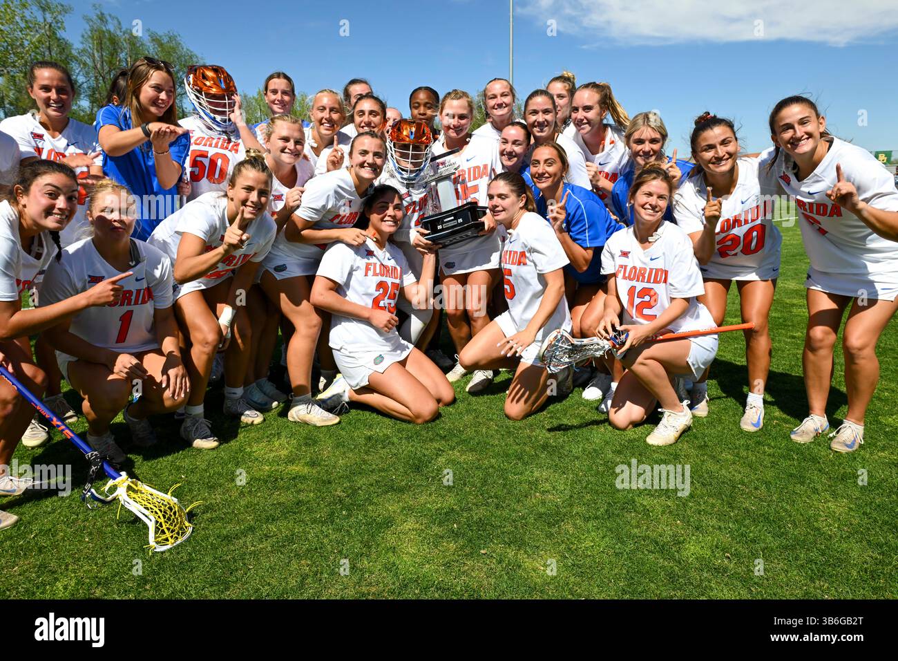 Boulder, CO, USA. 03rd May, 2025. The Florida Gators pose after winning ...