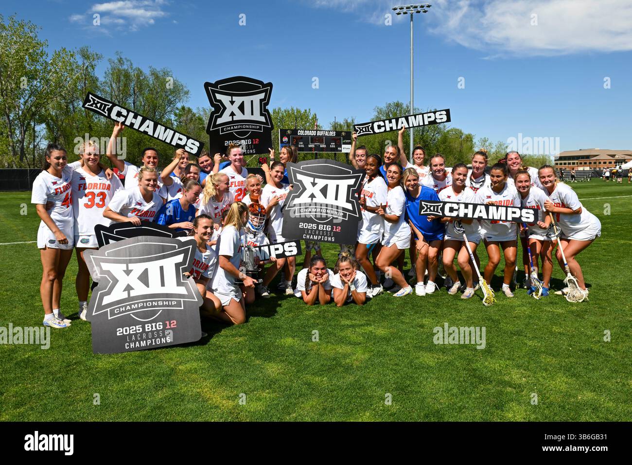 May 03, 2025: The Florida Gators pose after winning the Big 12 Womens ...