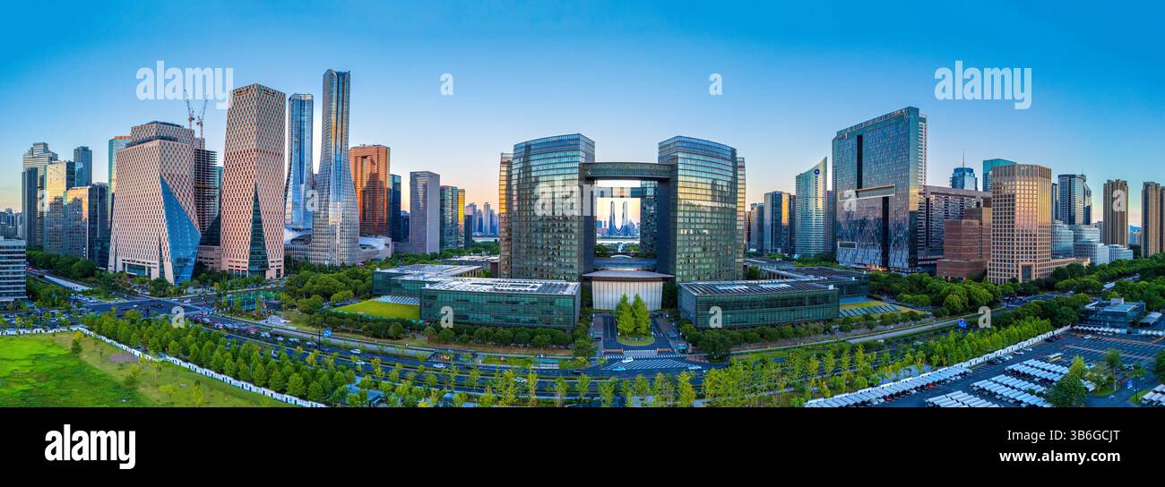 Aerial view of Qianjiang New Town, Hangzhou, Zhejiang, China Stock ...