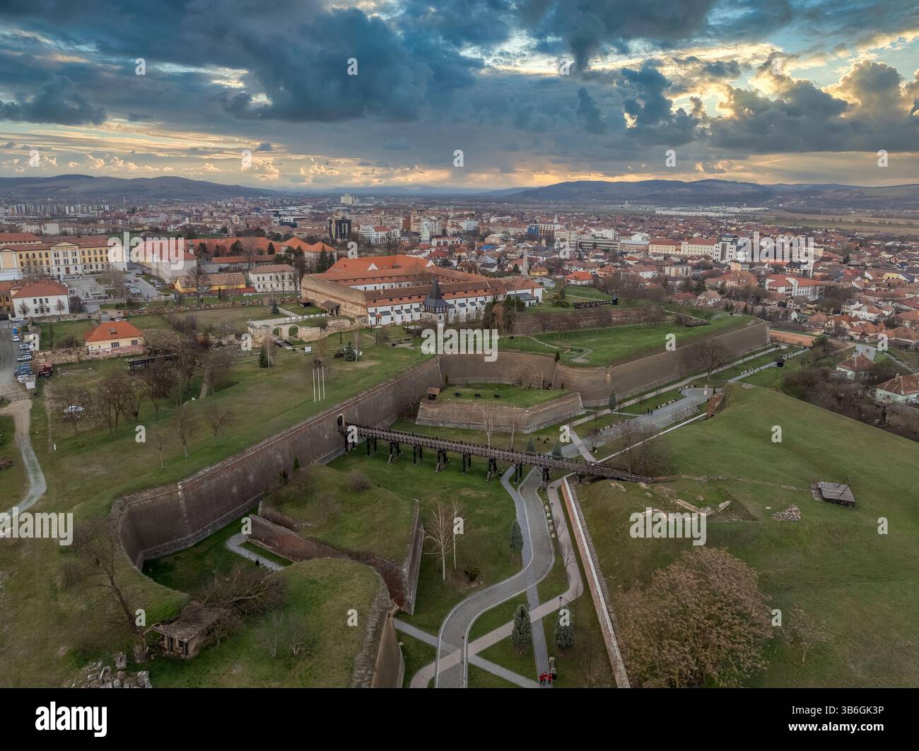 Aerial view of Alba Iulia citadel, vauban style star fort in Romania ...