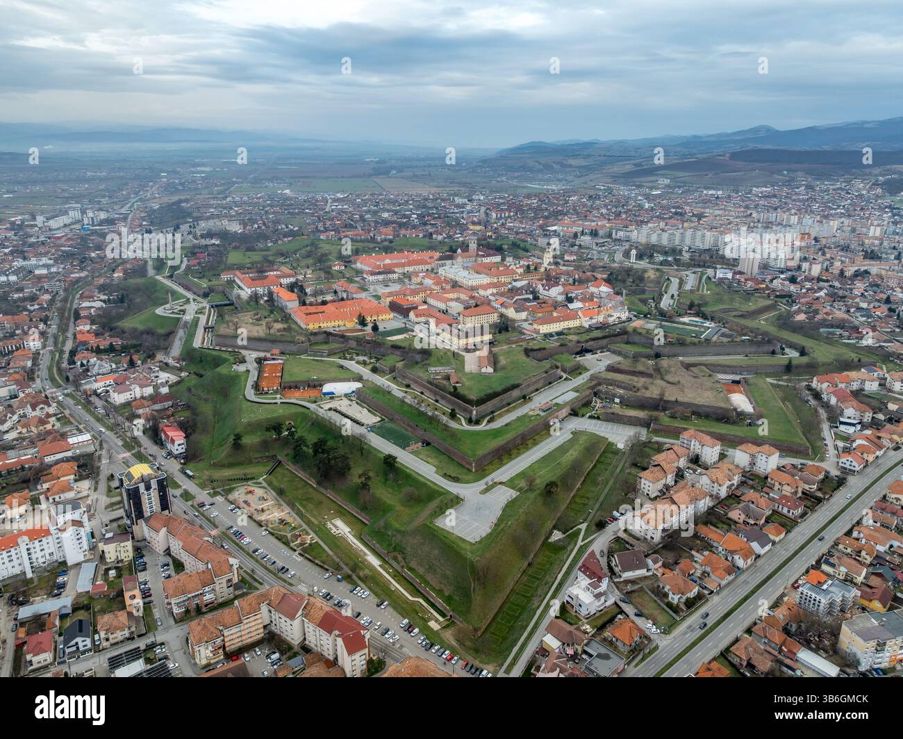 Aerial view of star fort elements: Angled bastions, redoubts, ravelin ...