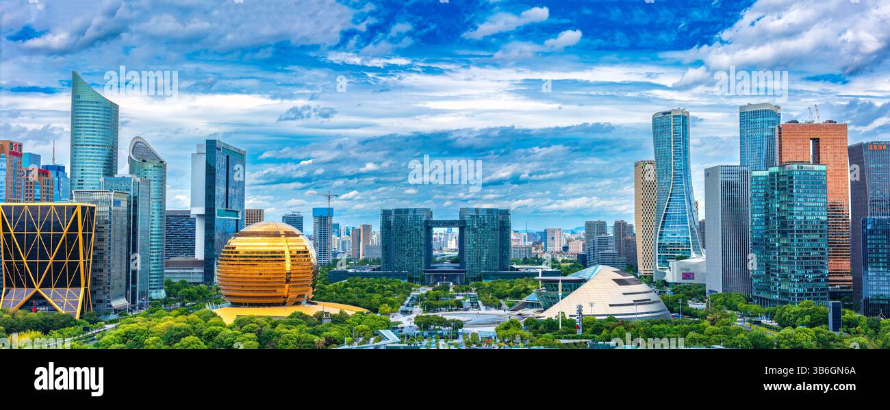 Aerial view of landmark buildings in Qianjiang New Town, Hangzhou ...