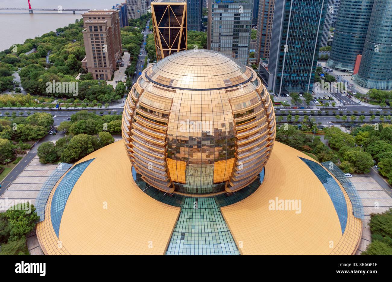 Aerial view of landmark buildings in Qianjiang New Town, Hangzhou ...