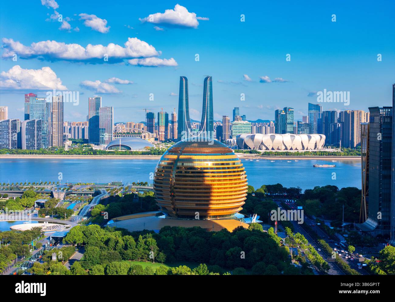 Aerial view of landmark buildings in Qianjiang New Town, Hangzhou ...