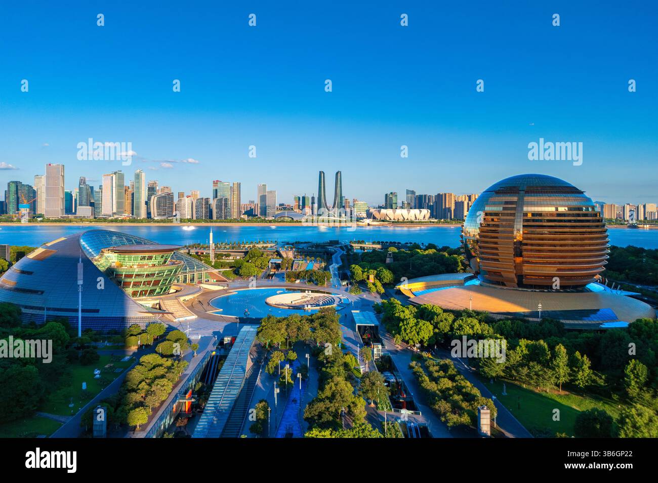 Aerial view of landmark buildings in Qianjiang New Town, Hangzhou ...