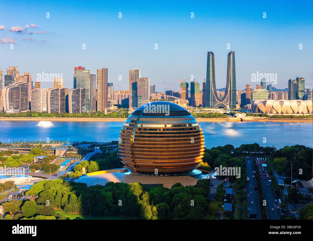 Aerial view of landmark buildings in Qianjiang New Town, Hangzhou ...
