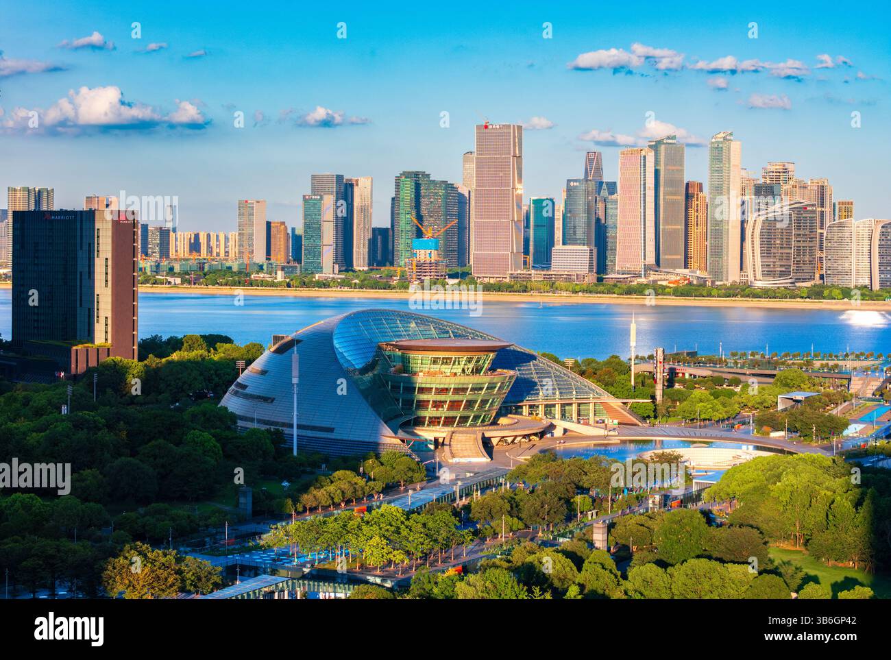 Aerial view of landmark buildings in Qianjiang New Town, Hangzhou ...