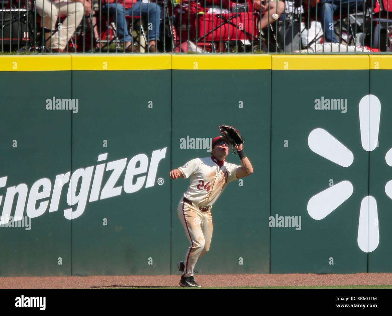 May 3, 2025: Arkansas outfielder Charles Davalan (24) settles under a ...