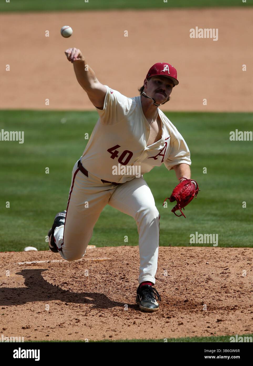 May 3, 2025: Hogs pitcher Ben Bybee (40) releases the ball towards the ...