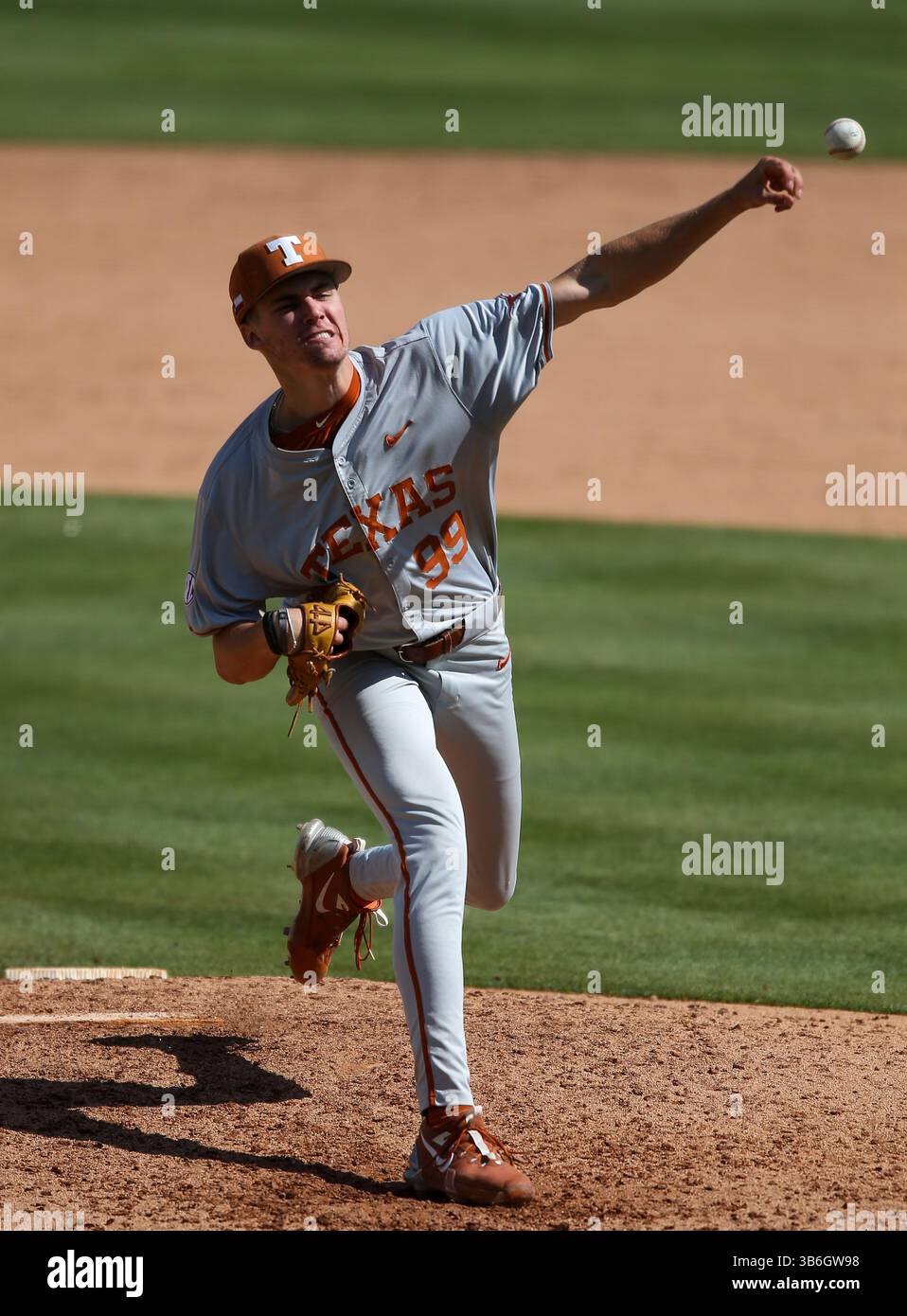 May 3, 2025: Dylan Volantis (99) Longhorns pitcher releases the ball ...