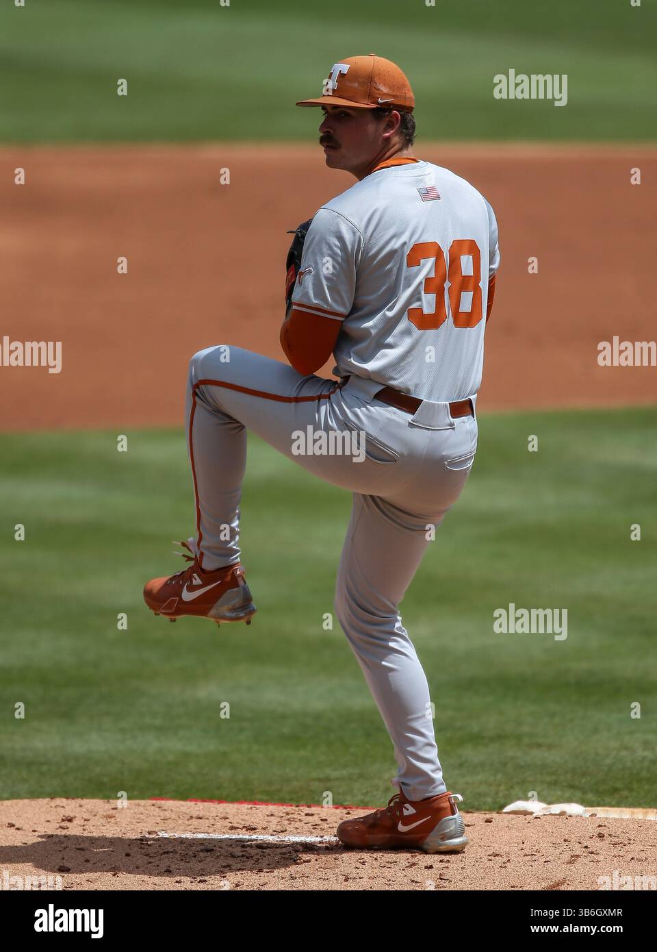 May 3, 2025: Longhorns pitcher Max Grubbs (38) begins his wind up on the mound. Arkansas ...