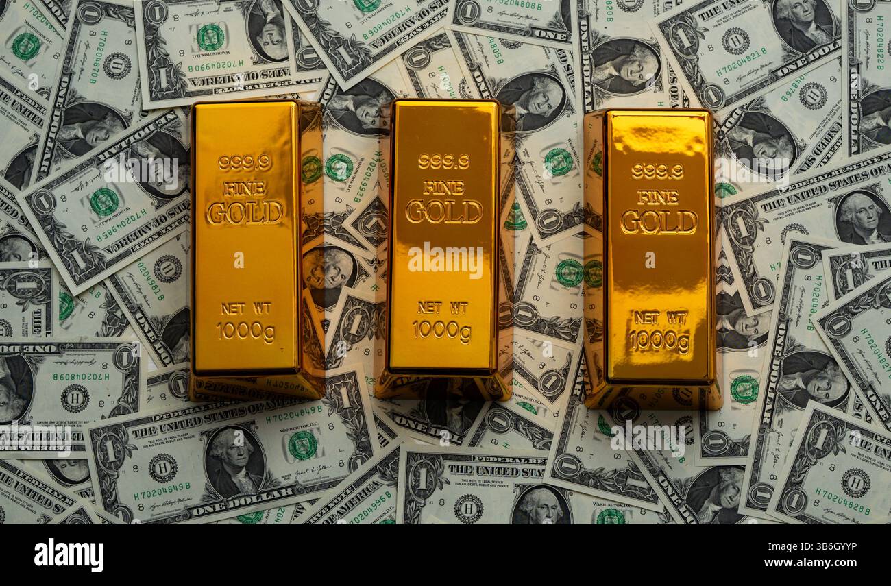 Money dollars gold bar. Saving finance in gold bar. Dollars vs gold bar ...