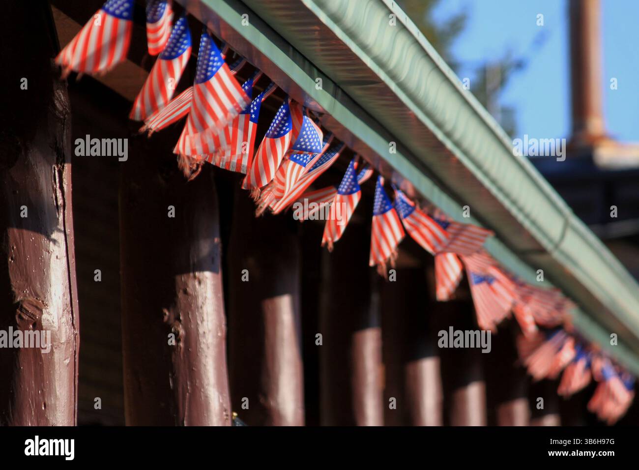 Dozens of tiny American flags line the entrance to the Western Drug and ...