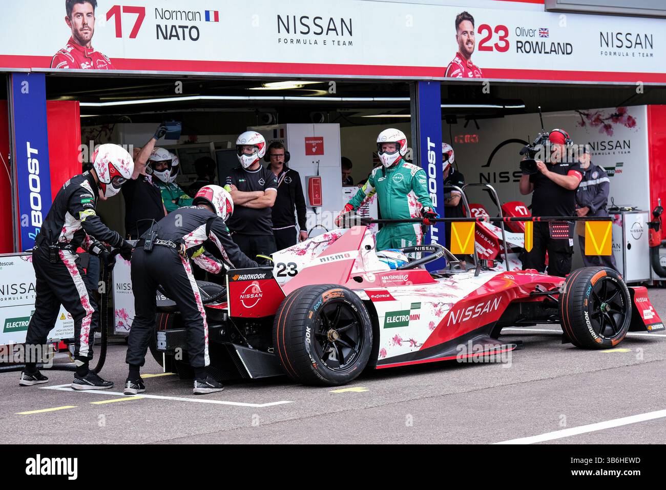 Oliver Rowland of Nissan Formula E Team in the pit lane for a pit boost during the race of the ...