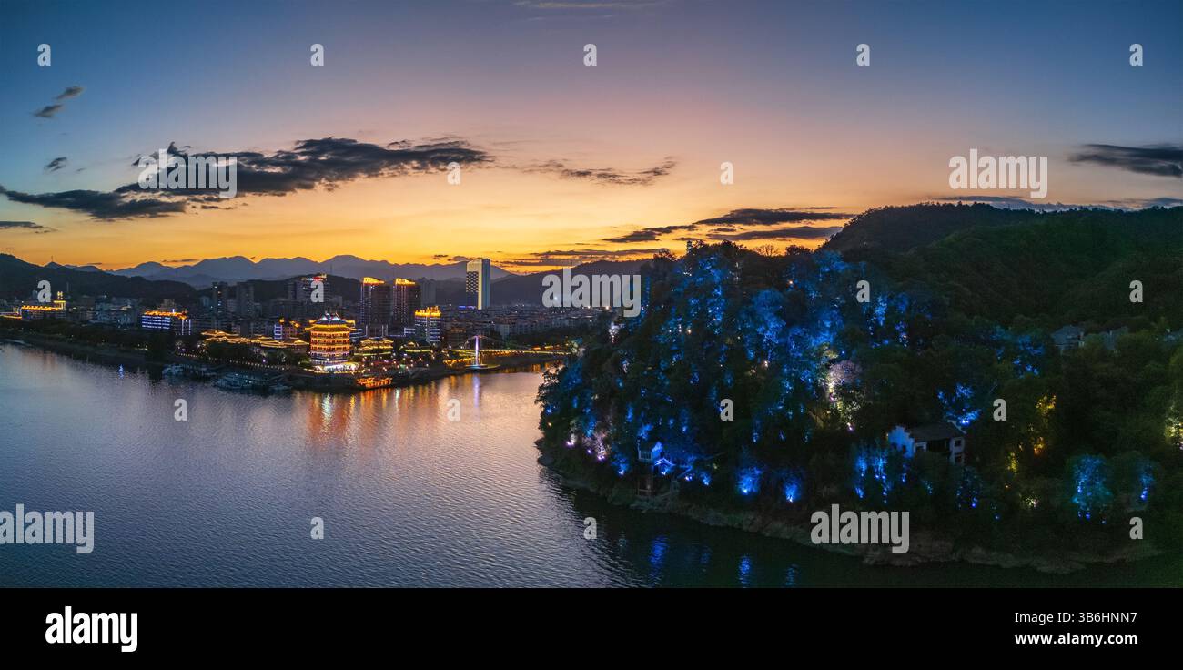 Aerial view of Tongjun Mountain Scenic Area in Tonglu County, Hangzhou ...