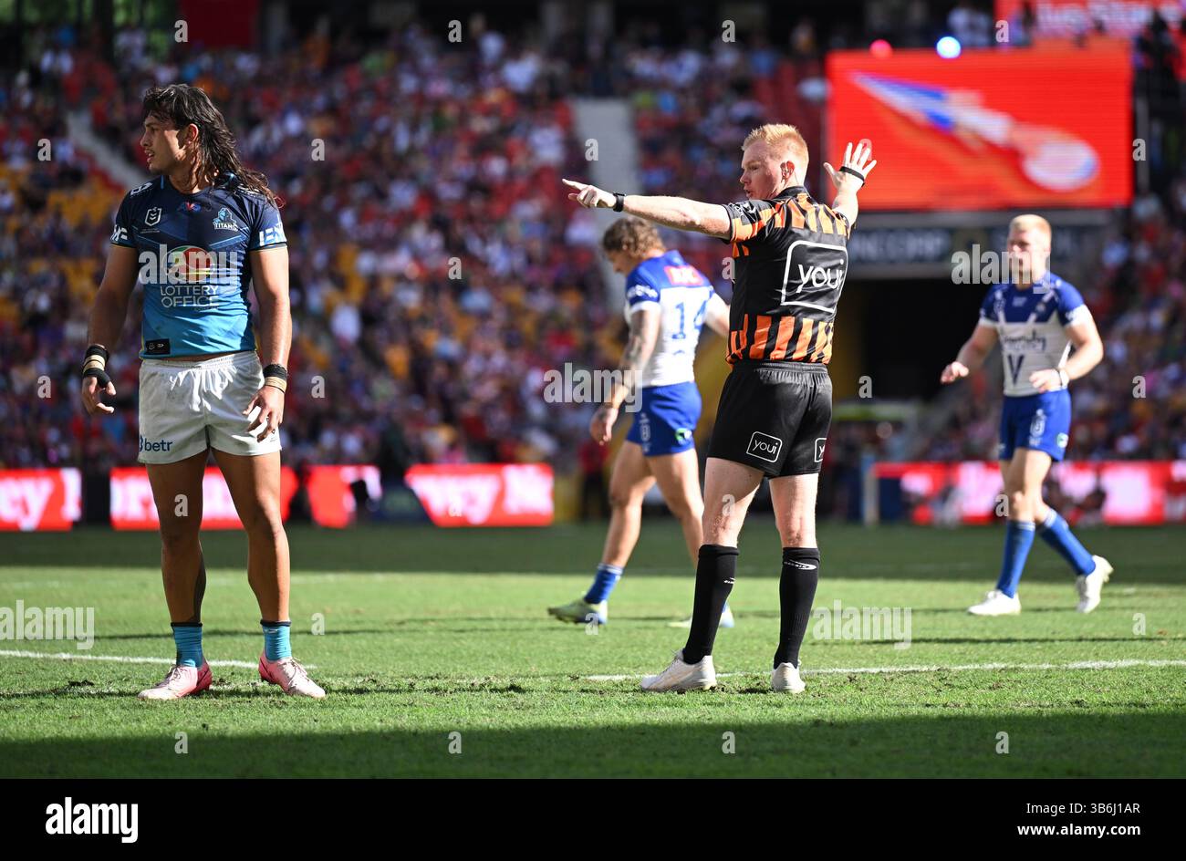 Brisbane, Australia. 04th May, 2025. Referee Todd Smith sends Brian ...