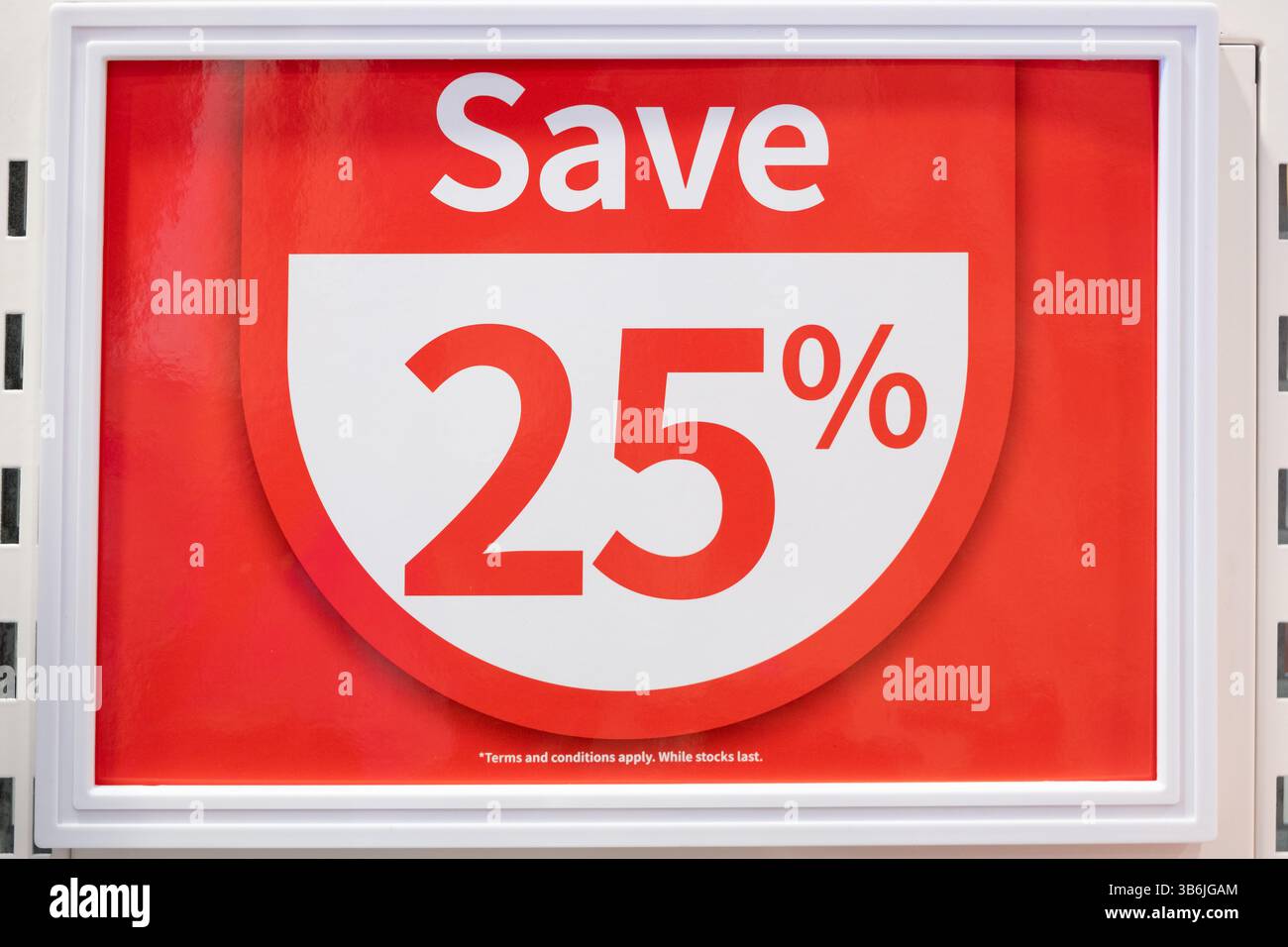 Bold promotional sign featuring save 25 percent with vibrant red ...