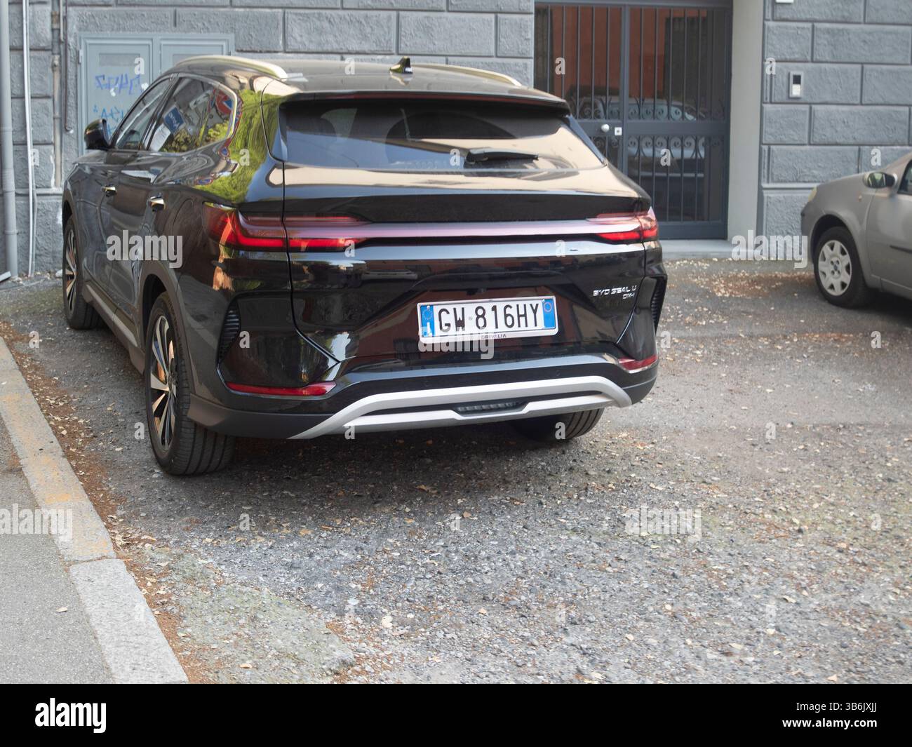 Cremona, Italy - April 12th 2025 Black BYD Atto 3 Rear View Featuring ...
