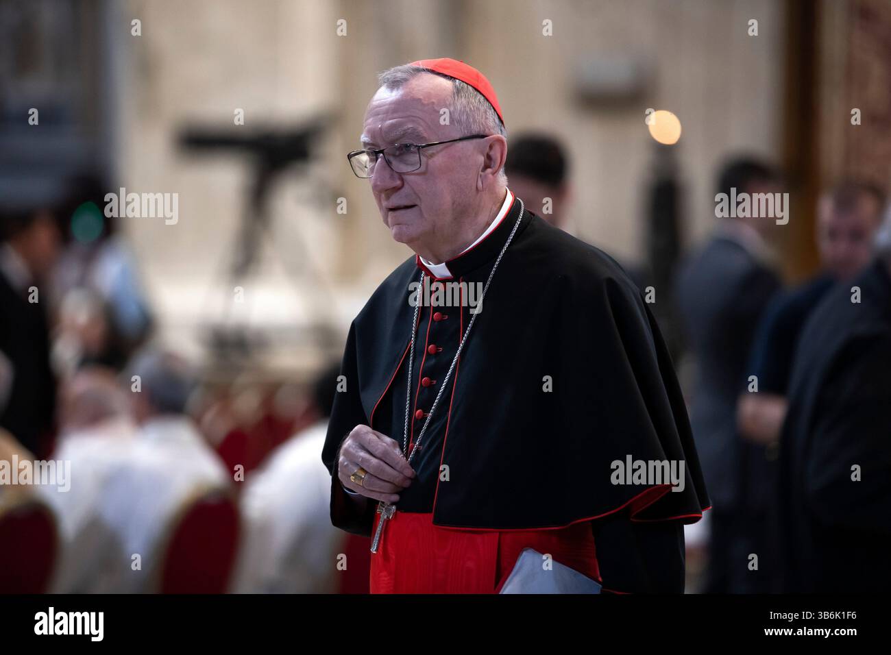 Vatican City, Vatican. 03rd May, 2025. Cardinal Pietro Parolin arrives for a mass on the eighth ...