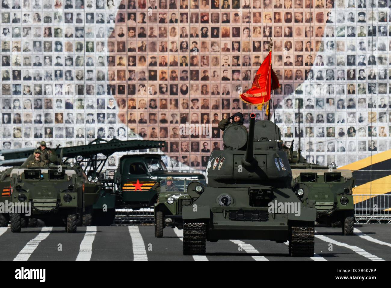 Russian T-34 tank at a rehearsal for the Victory Day Parade on Palace ...