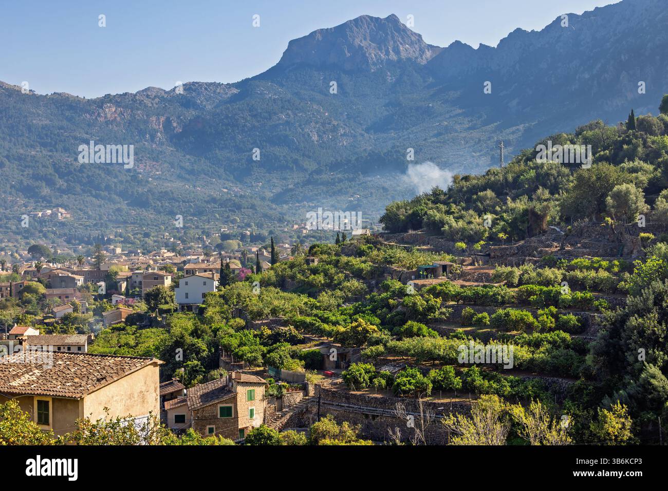 Mountain village Sóller on Mallorca with houses in a valley Stock Photo ...