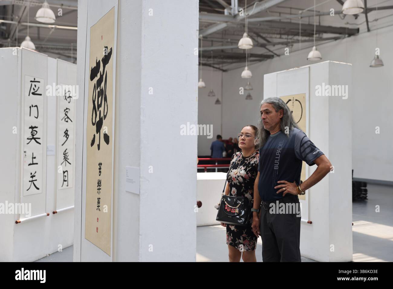 Mexico City, Mexico. 3rd May, 2025. Visitors admire calligraphy works ...
