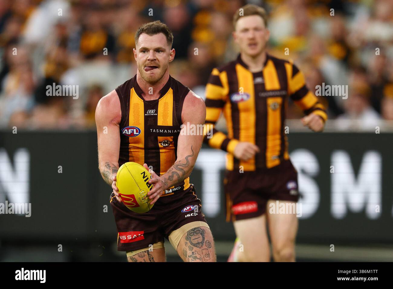 Melbourne, Australia. 04th May, 2025. Blake Hardwick of the Hawks runs ...