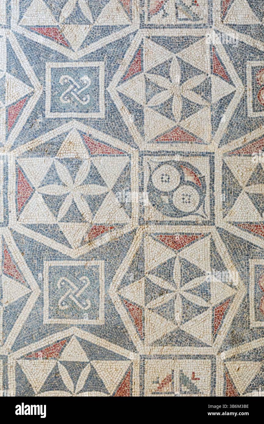Geometric pattern adorning an ancient roman mosaic floor in Agrigento ...